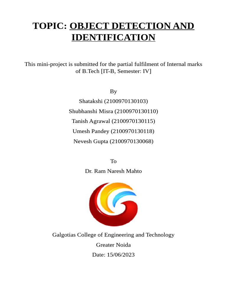 OBJECT DETECTION AND IDENTIFICATION report tc | PDF | Deep Learning | Computer Vision