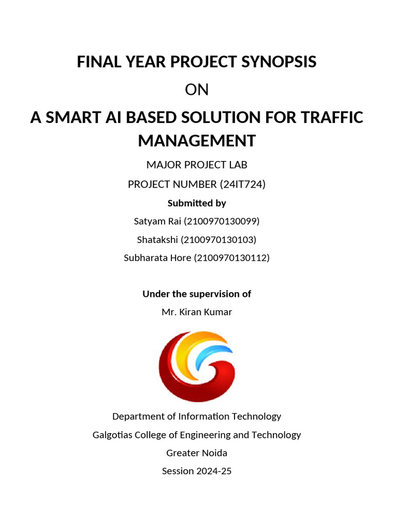 MAJOR PROJECT SYNOPSIS | PDF | Traffic | Artificial Intelligence