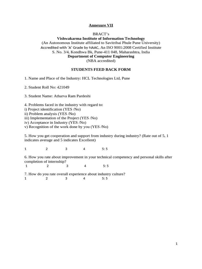 Annexure VII - Student Feedback | PDF