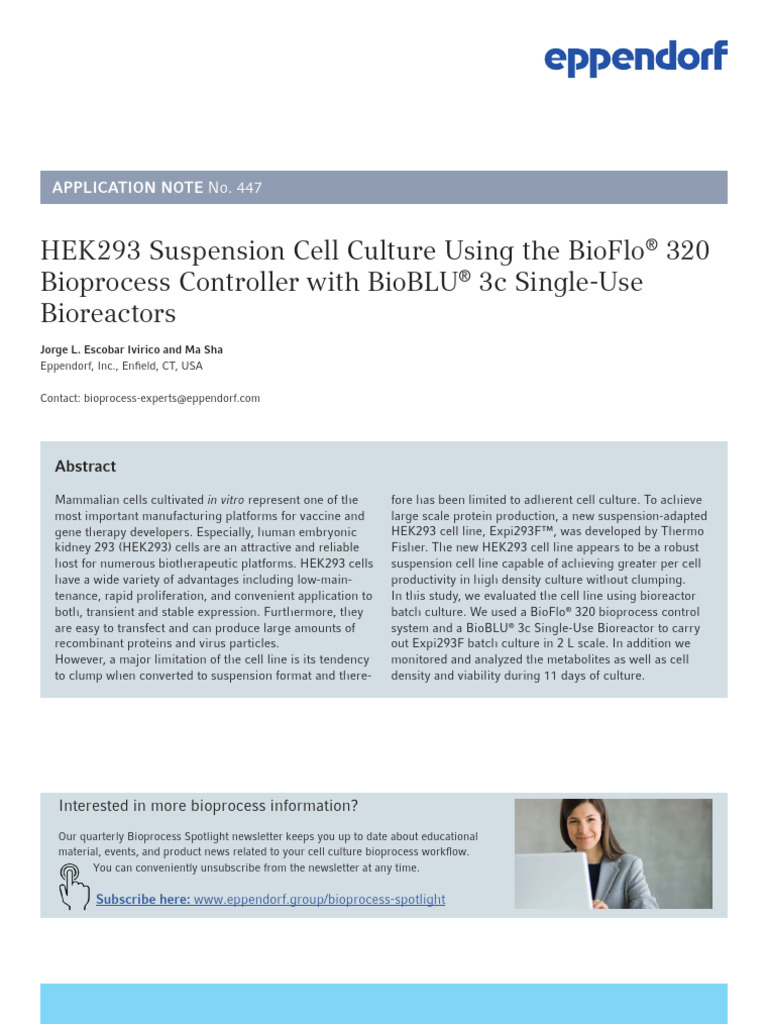 Hek293 Suspension Cell Culture Using The Bioflo 320 Bioprocess ...