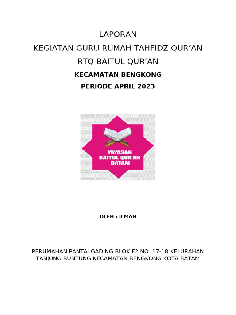 Laporan Kegiatan Guru RTQ April 2023 - Ilman | PDF
