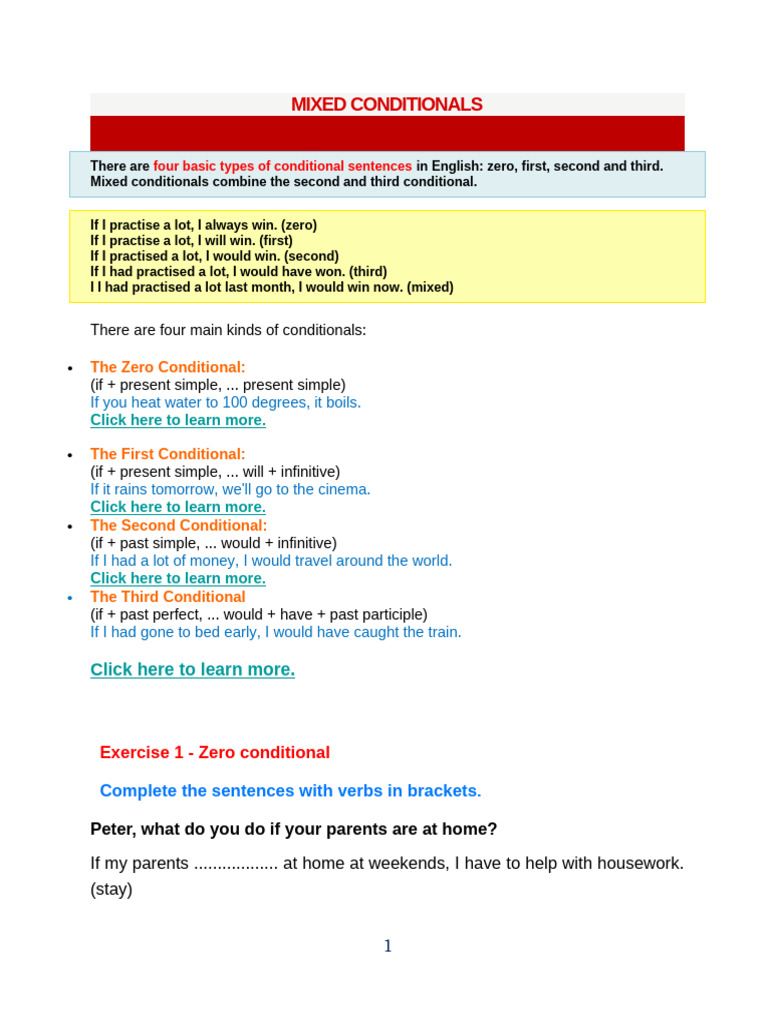 Conditional Exercises 3.10.21 | PDF | Grammar | Linguistic Typology