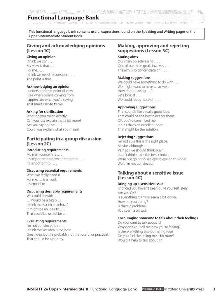 Insight2e UppInt Functional Language Bank | PDF