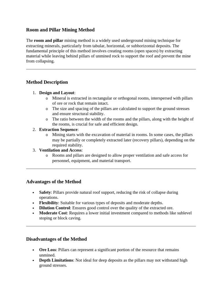 Room and Pillar Mining Overview | PDF