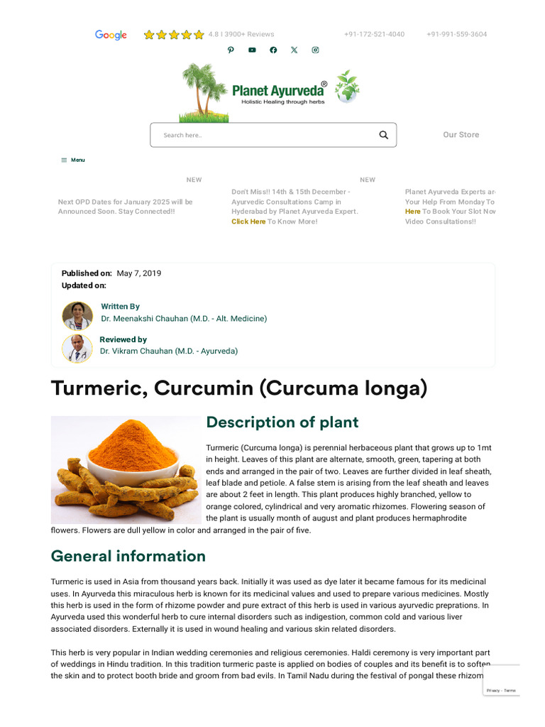Turmeric, Curcumin (Curcuma longa) - Properties, Benefits & Dosage ...