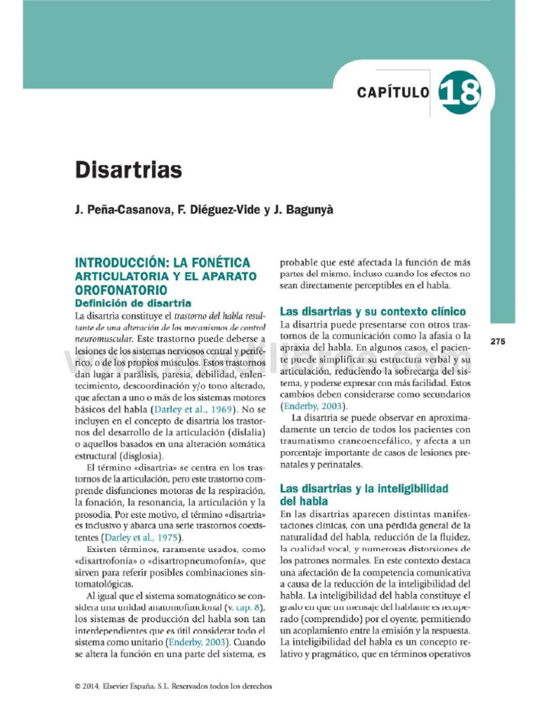Cap. 18a. Disartrias. Peña-Casanova J. | PDF