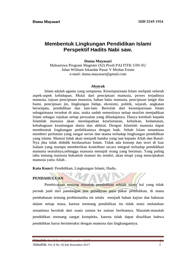 Membentuk Lingkungan Pendidikan Islami Perspektif Hadis | PDF