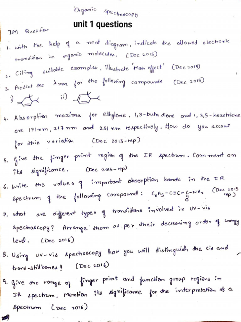 Spectroscopy Unit-1 Questions From Exam | PDF