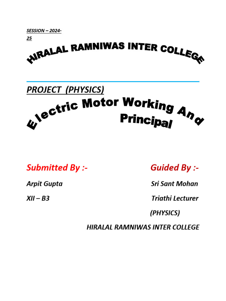PROJECT On Electric Motor Working and Principal | PDF
