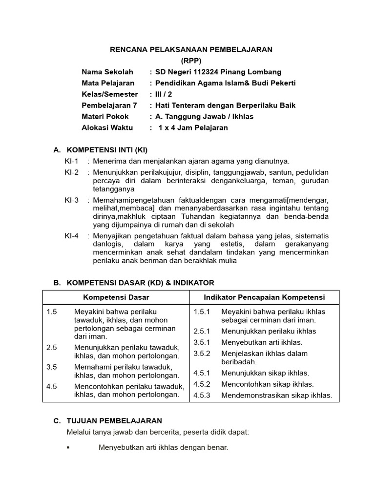 RPP Kelas 3 Semester 2 2021 | PDF