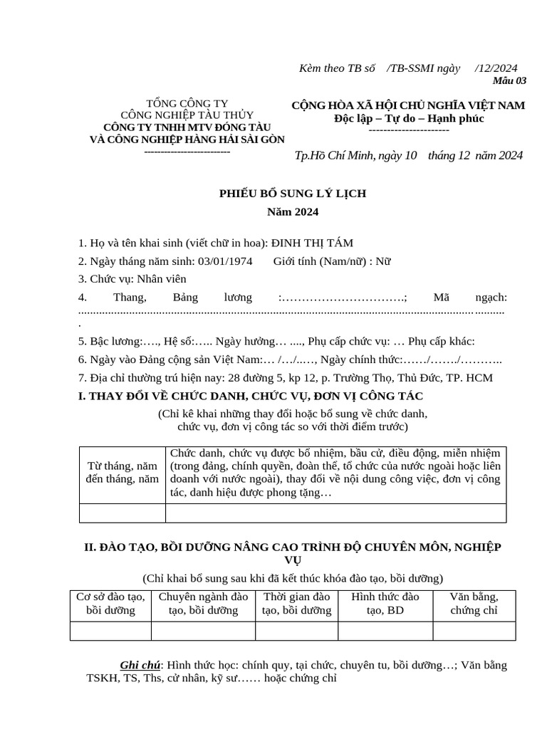 Mau 03_phieu Bo Sung Ly Lich | PDF