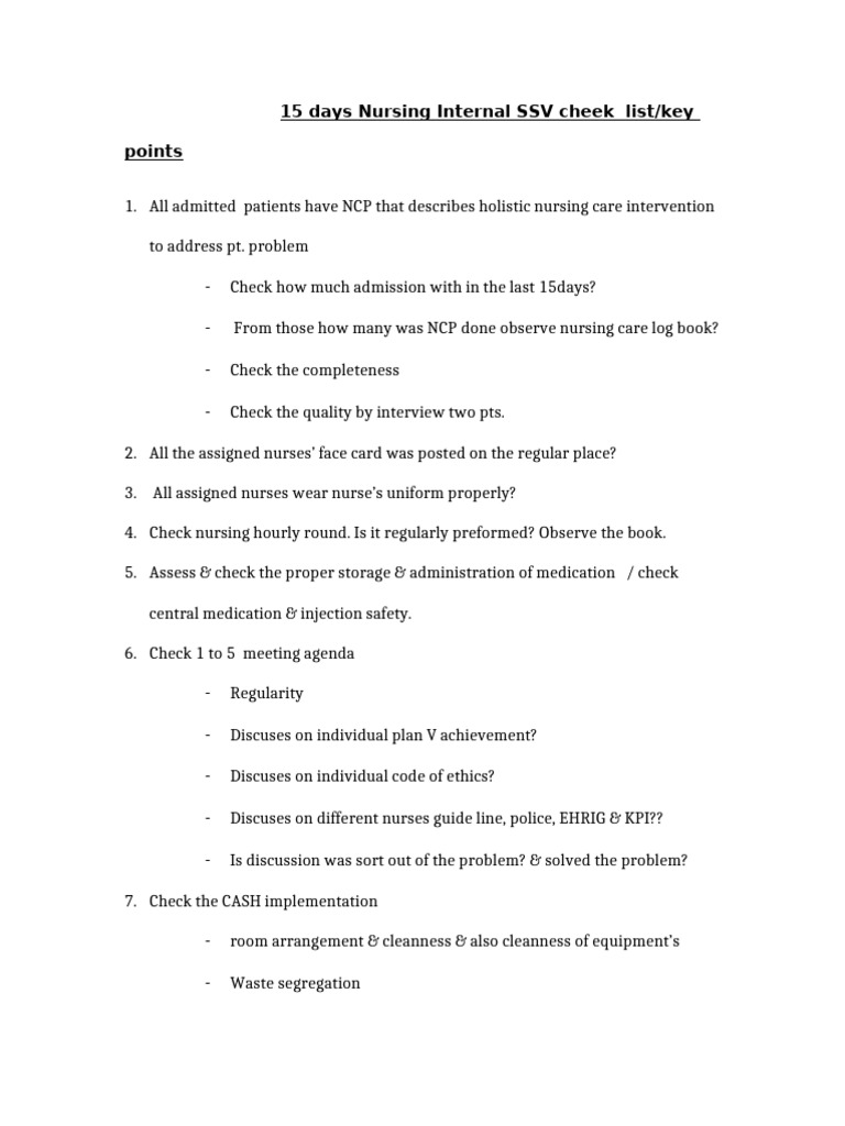 Nursing Internal SSV Cheek List | PDF | Physical Examination | Nursing