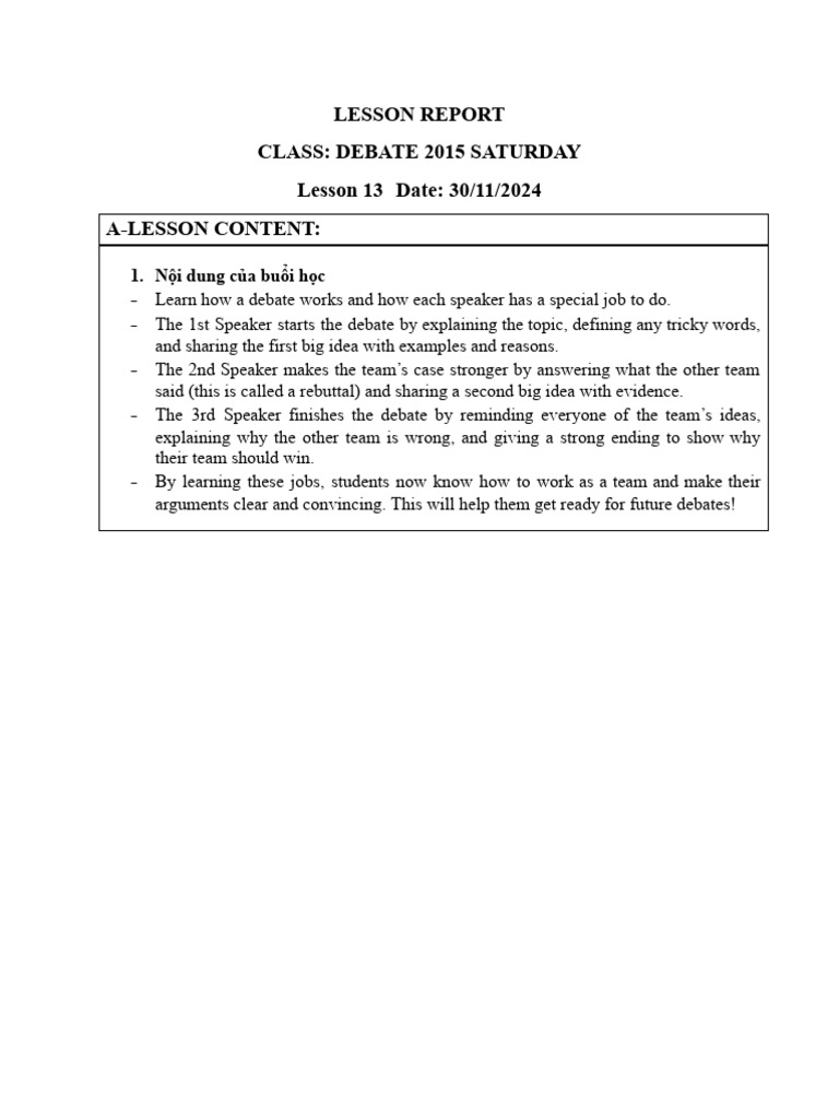 Lesson Report - W13 - 30 - 11 - Saturday | PDF