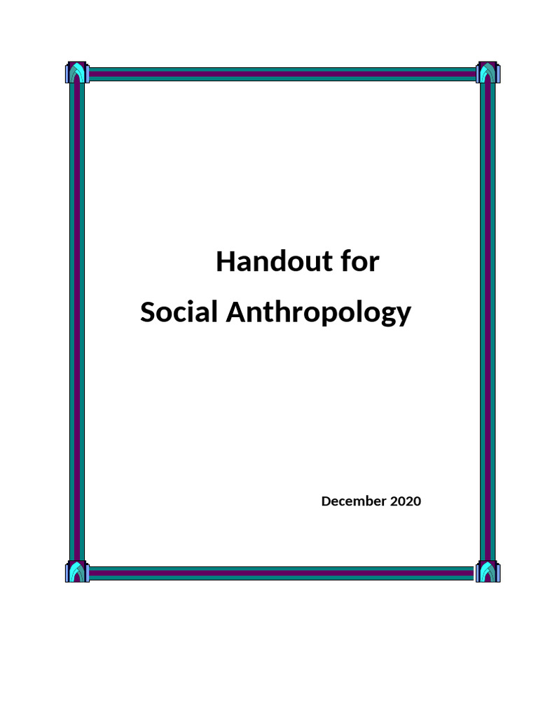 Social Anthropology Full Handout | PDF | Kinship | Anthropology