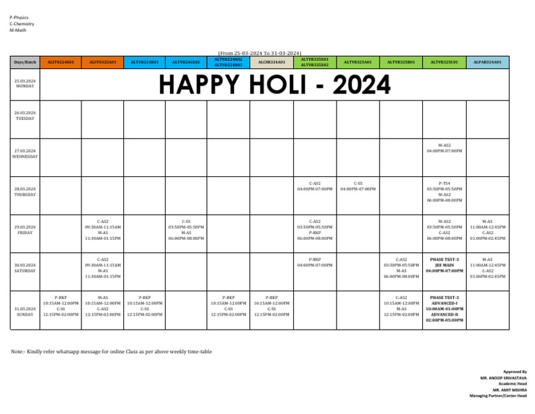 2023-24 Academic Time Table | PDF