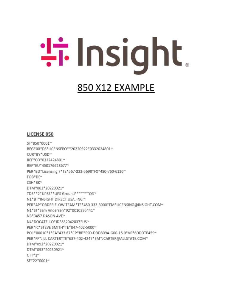 Insight Edi Vendor 850 Example | PDF
