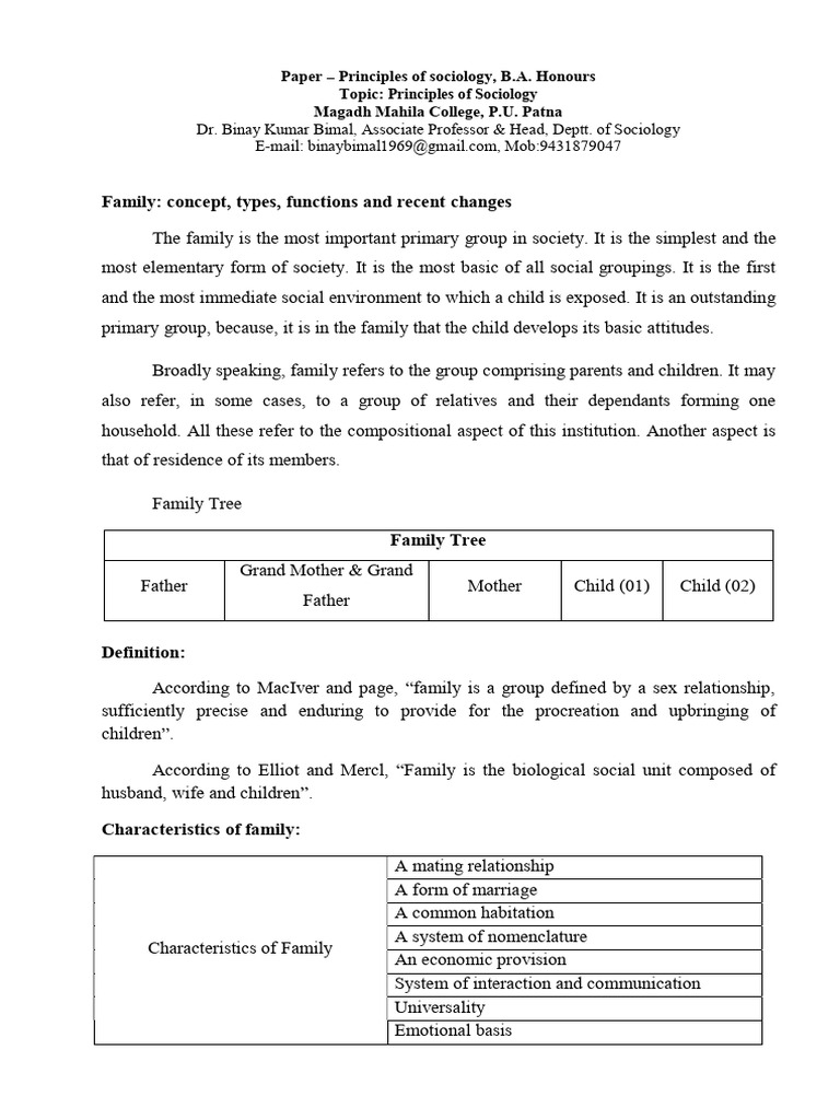 Family - Concept, Types, Functions and Recent Changes | PDF | Family ...