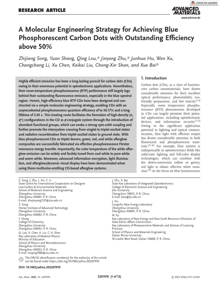 Advanced Materials - 2022 - Song - A Molecular Engineering Strategy for ...