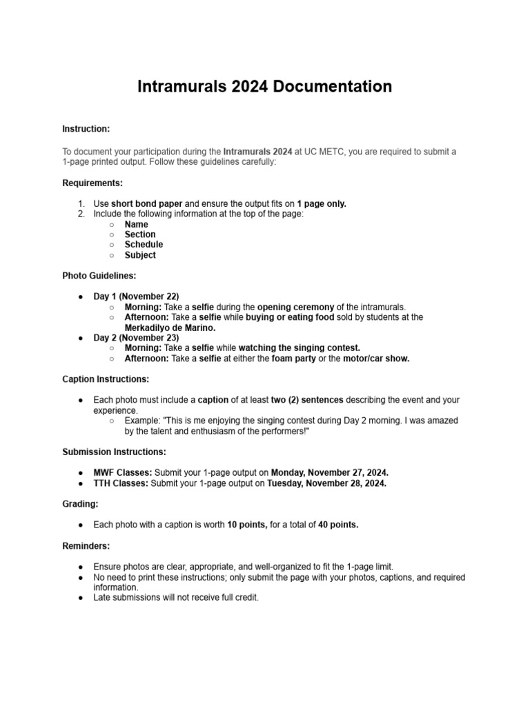 Instruction - Intramurals 2024 Documentation | PDF