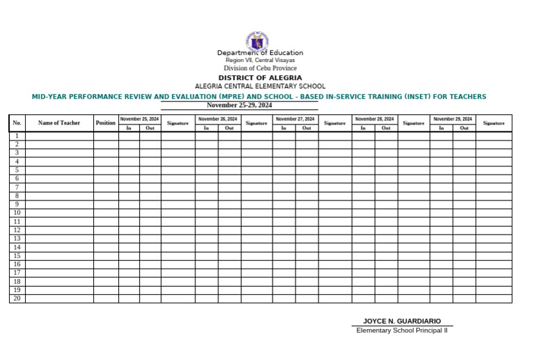 Attendance Sheet Inset 2024 | PDF