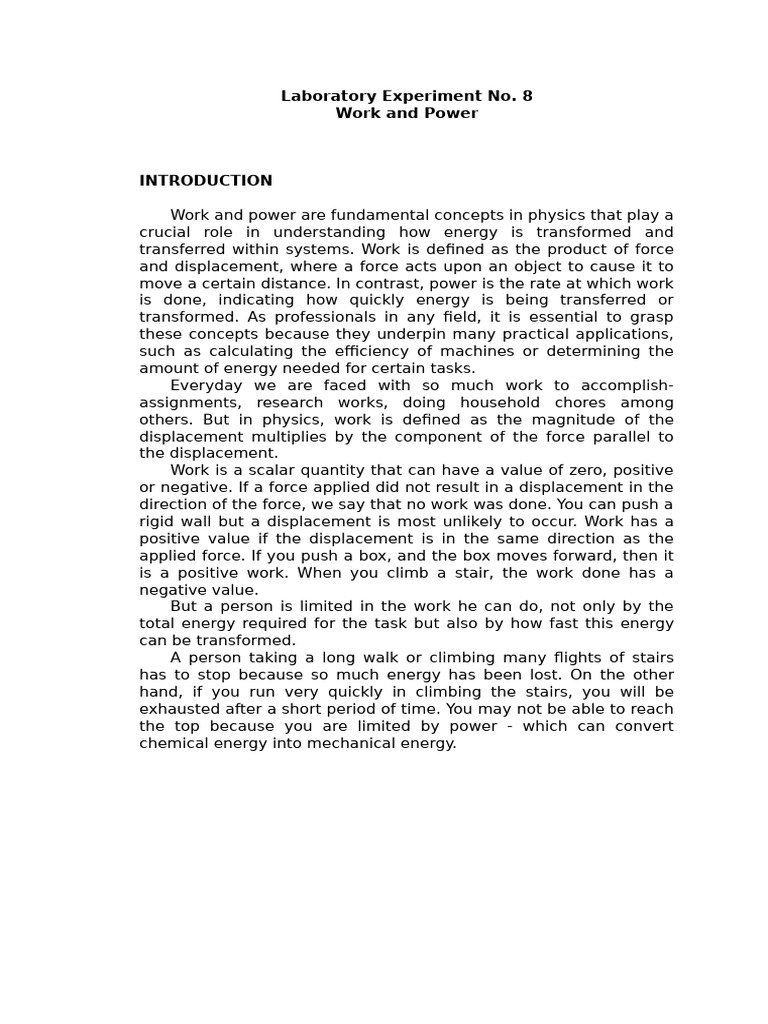 Laboratory-Experiment-No-8 | PDF | Force | Power (Physics)