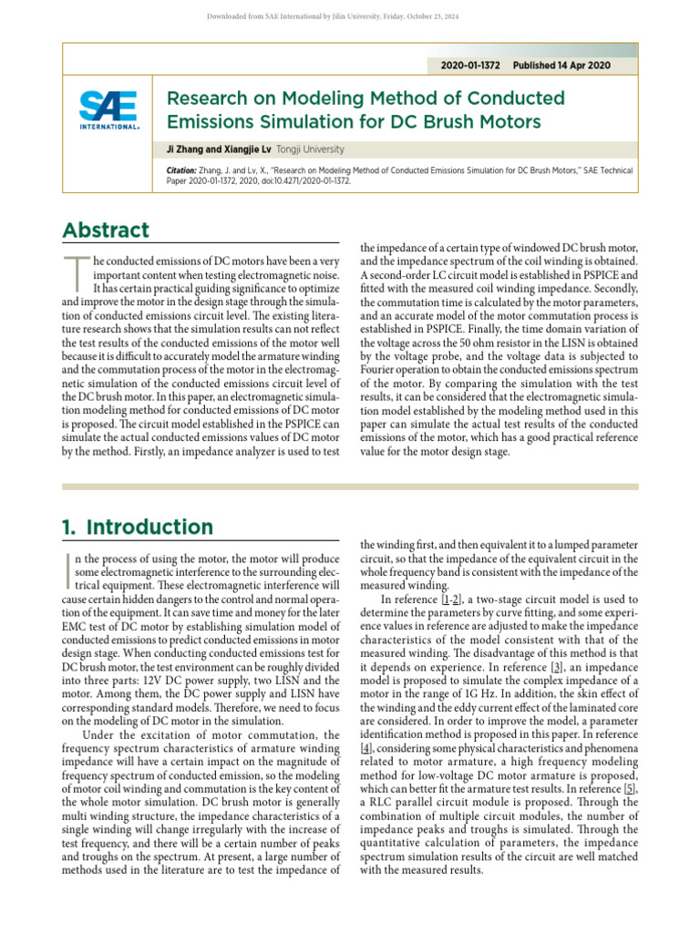 Research On Modeling Method of Conducted Emissions Simulation For DC Brush Motors | PDF ...
