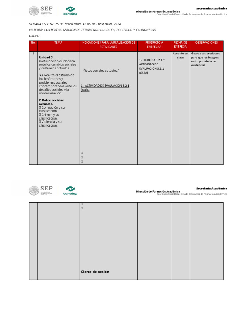 15 Y 16-. Semana - 25 Nov Al 06 Dic2024 - R3.2.1 | PDF