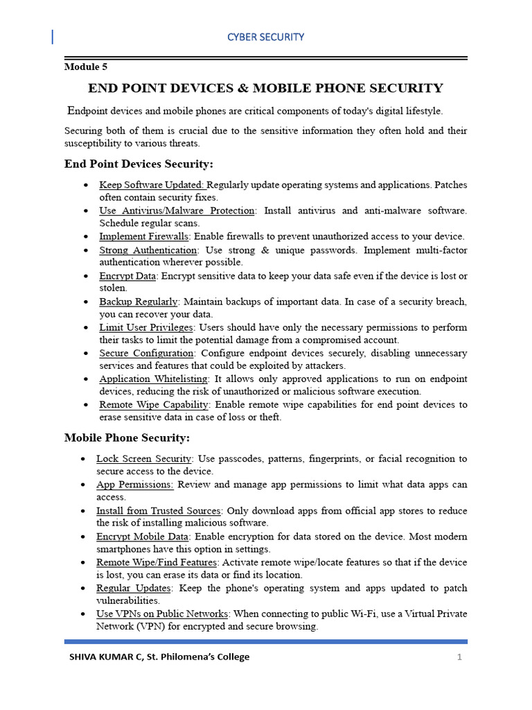 Module 5 - End Point Devices & Mobile Phone Security | PDF | Security ...