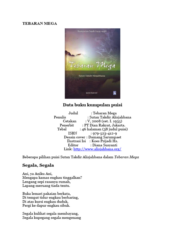 Kumpulan Puisi Tebaran-Mega Karya Sutan Takdir Alisjahbana | PDF