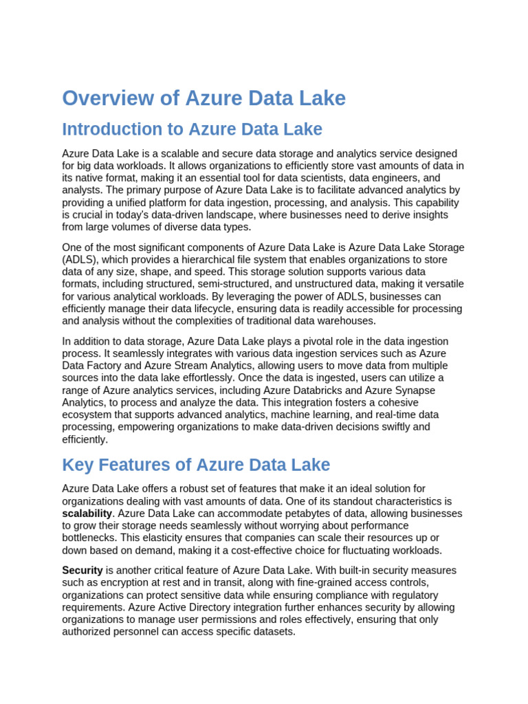 Overview of Azure Data Lake | PDF | Microsoft Azure | Computer Security