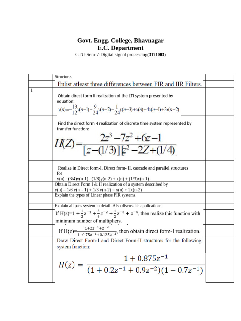 Dsp Question Bank 2 Structures Fir Iir Filter Dft Fft | PDF | Discrete Fourier Transform ...