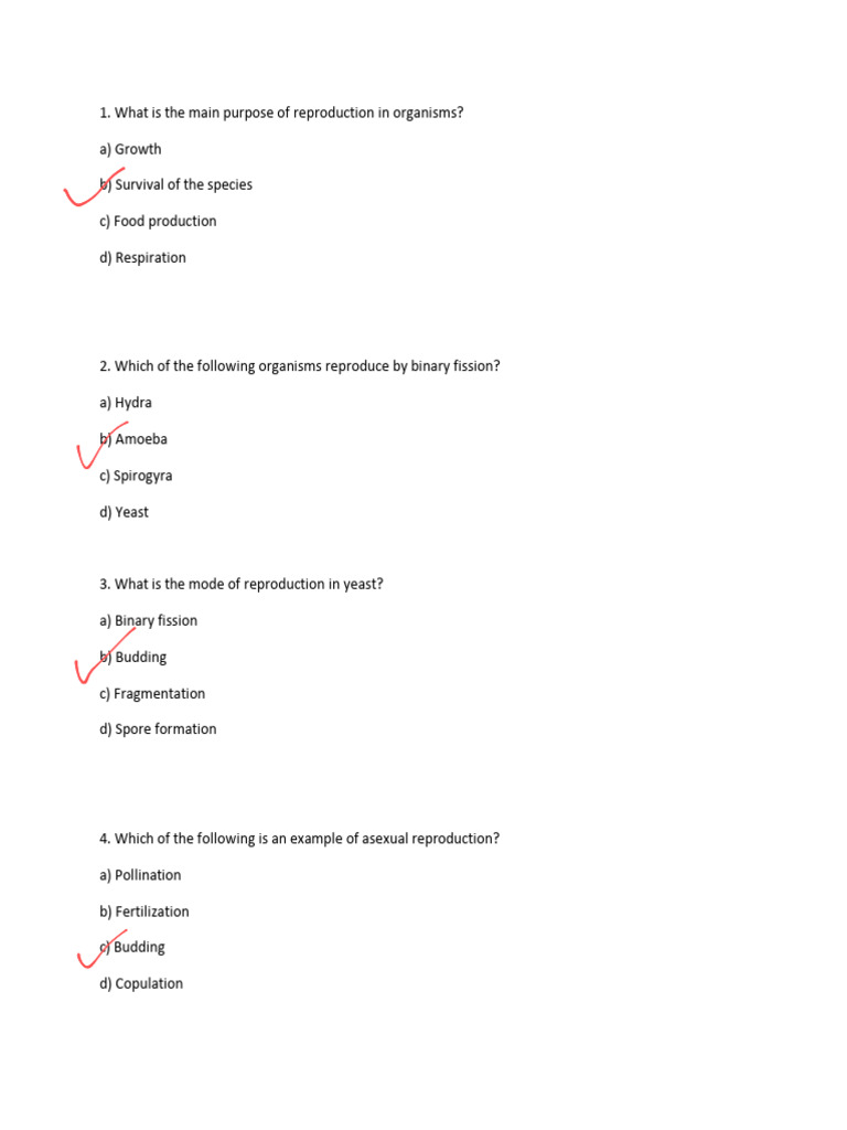 Pre Class Test Work Sheet of How Do Organism Reproduce_copy | PDF ...