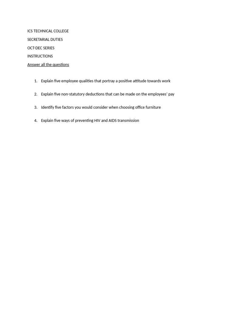 Secretarial Duties Exam | PDF