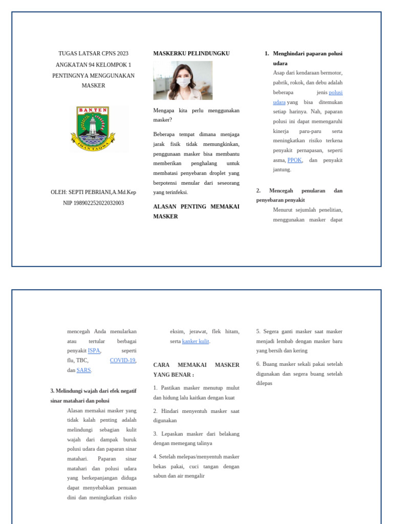 LEAFLET PENGGUNAAN MASKER | PDF