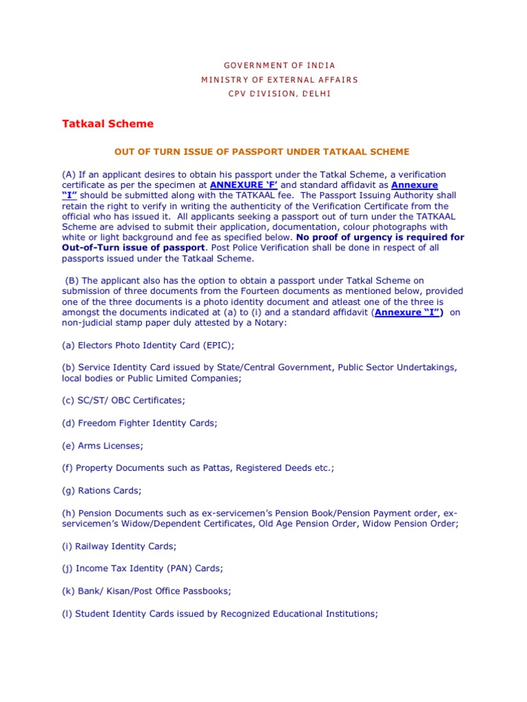 Tatkal Scheme | PDF