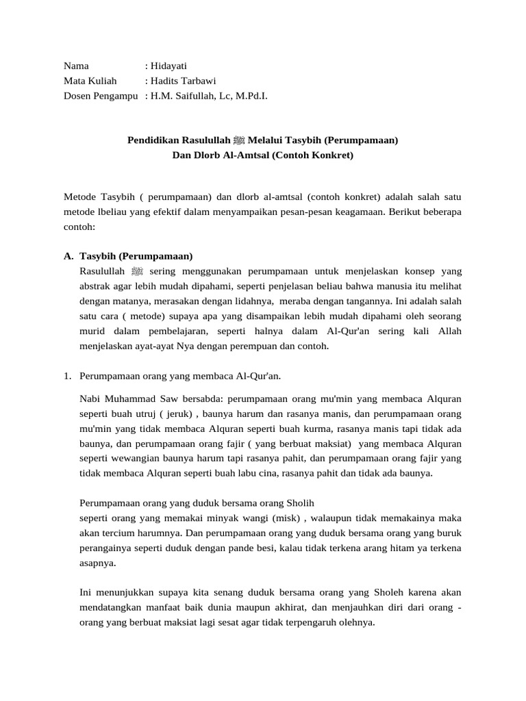 Pendidikan Rasulullah SAW Melalui Tasybih (Perumpamaan) | PDF