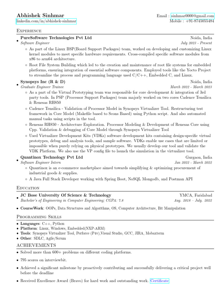 SDE Resume@Abhishek PDF | PDF | Software | Embedded System