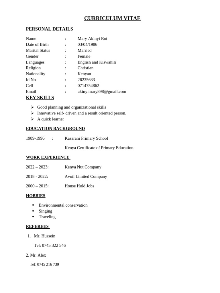 CV Mary Akinyi | PDF