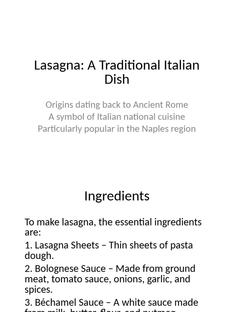 Lasagna: Traditional Recipe Guide | PDF