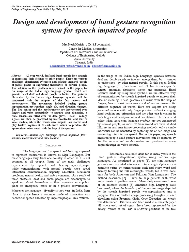 Hand Gesture Recognition for ISL Users | PDF | Hand | Sign Language