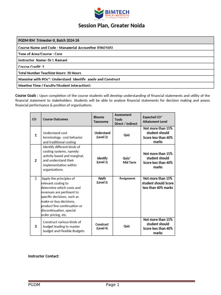 Managerial Accounting Course Overview | PDF | Management Accounting ...