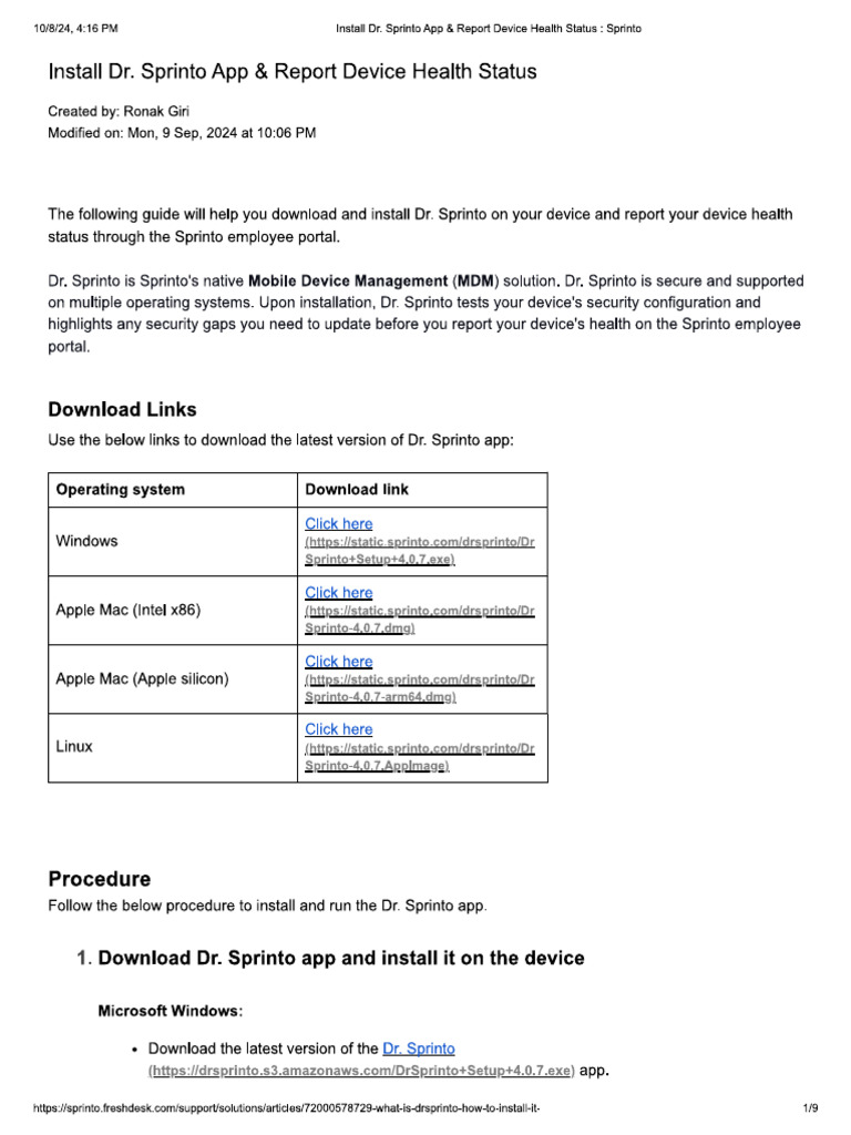 Installing DR Sprinto | PDF