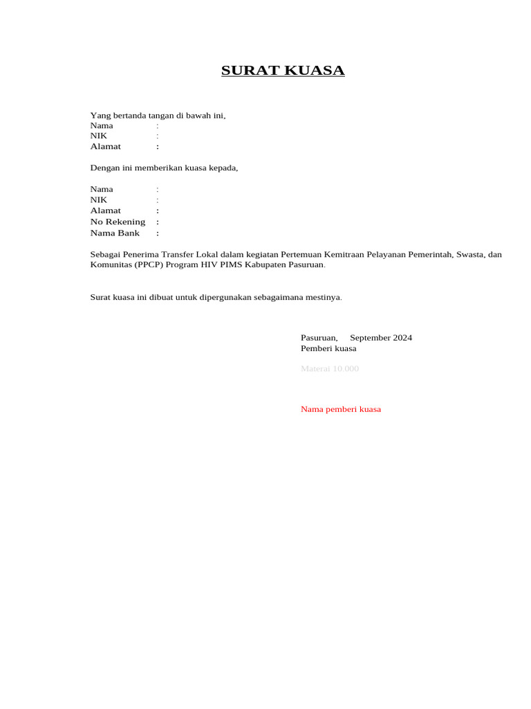 Format Surat Kuasa | PDF