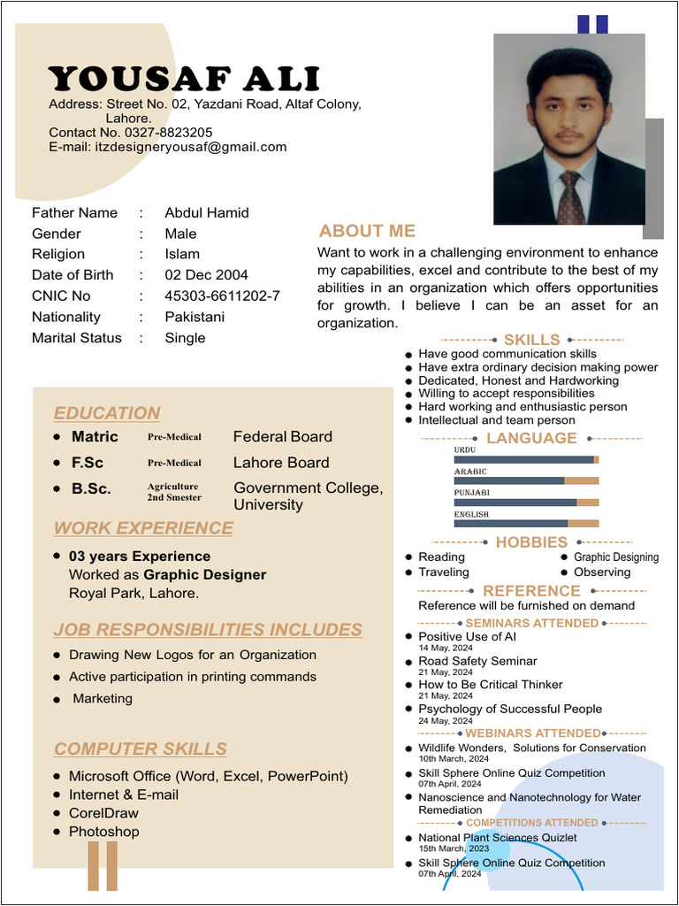 Pakistan CV Format by Itzdesigner - Yousaf | PDF