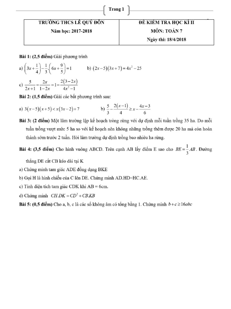 BỘ ĐỀ ÔN TẬP HK2 TOÁN 8 | PDF