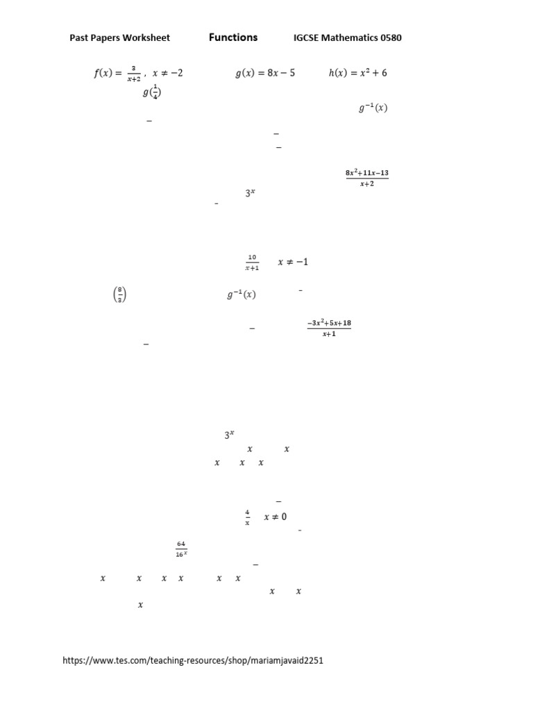 IGCSE Mathematics Functions Worksheet | PDF | Equations | Mathematical ...