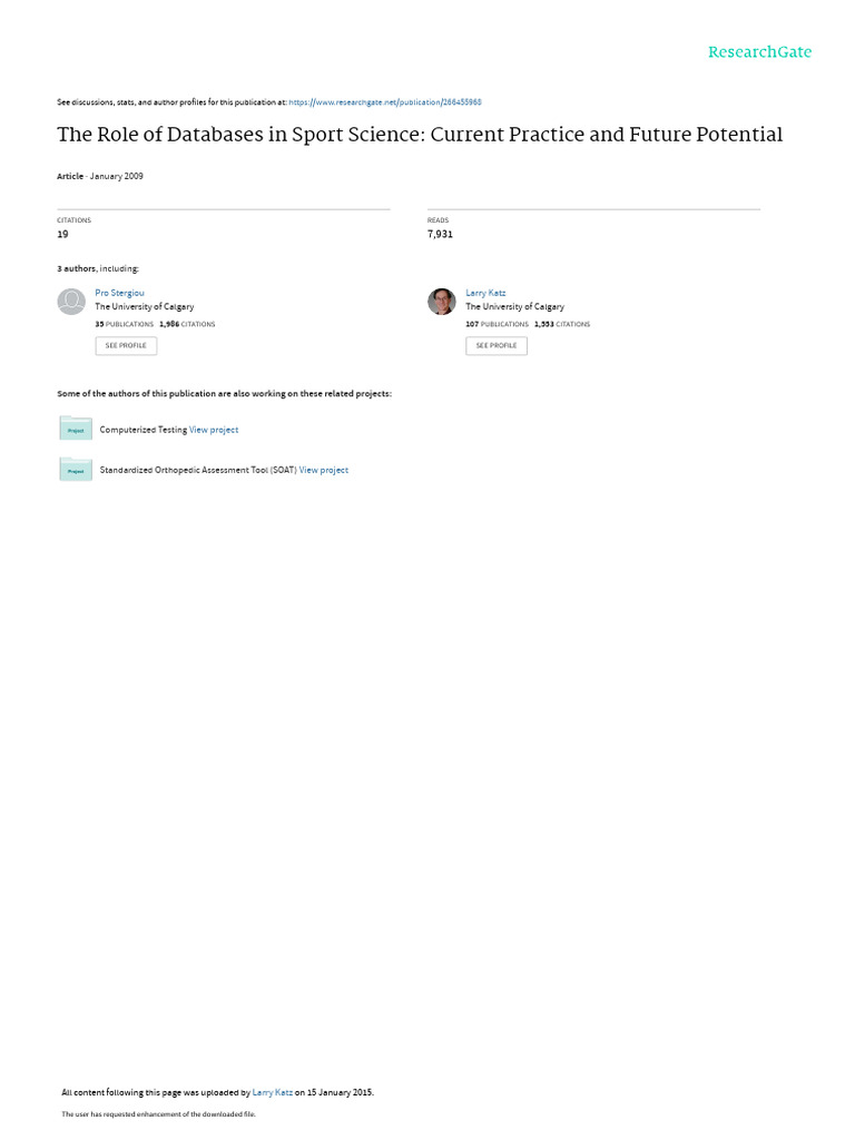 The Role of Databases in Sport Science Current Pra | PDF | Sql | Databases