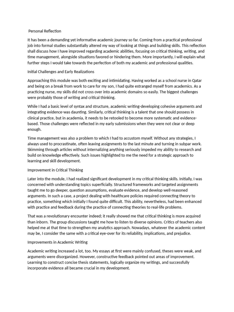 Personal Reflection Sachini | PDF | Critical Thinking | Thought