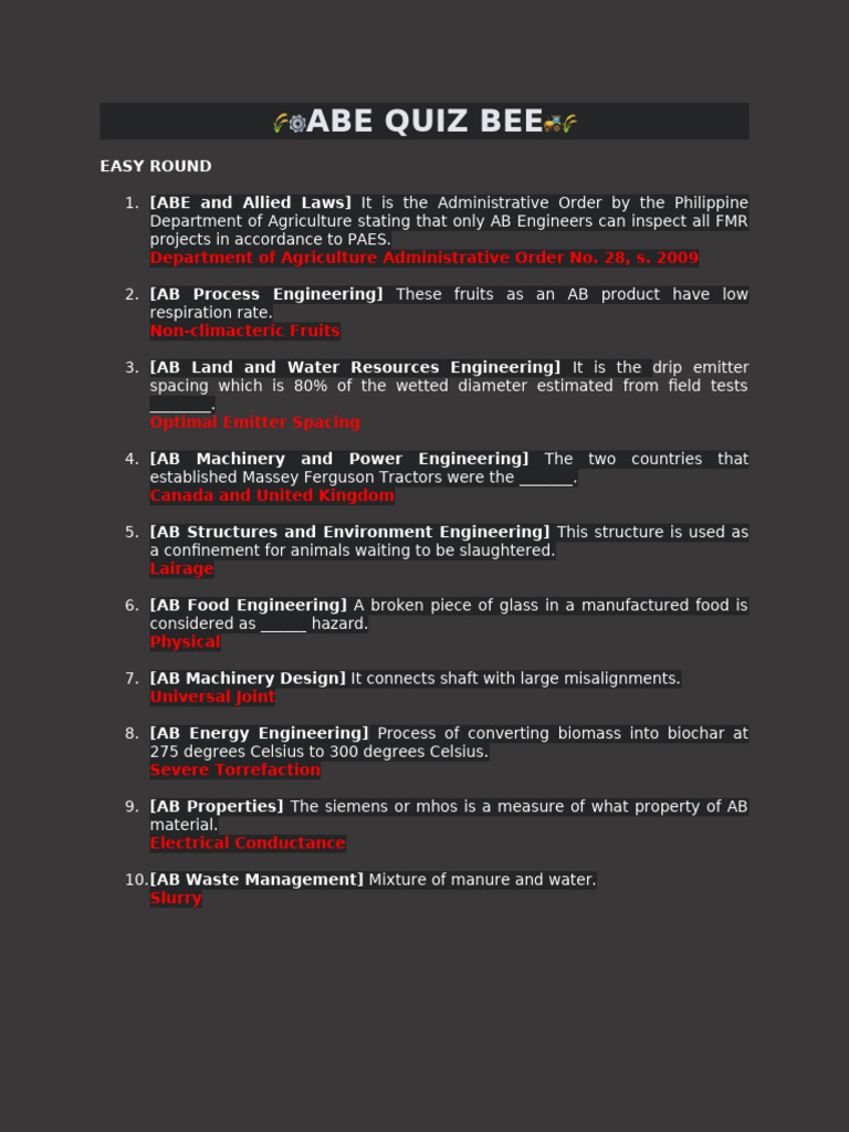 ABE QUIZ BEE | PDF | Applied And Interdisciplinary Physics