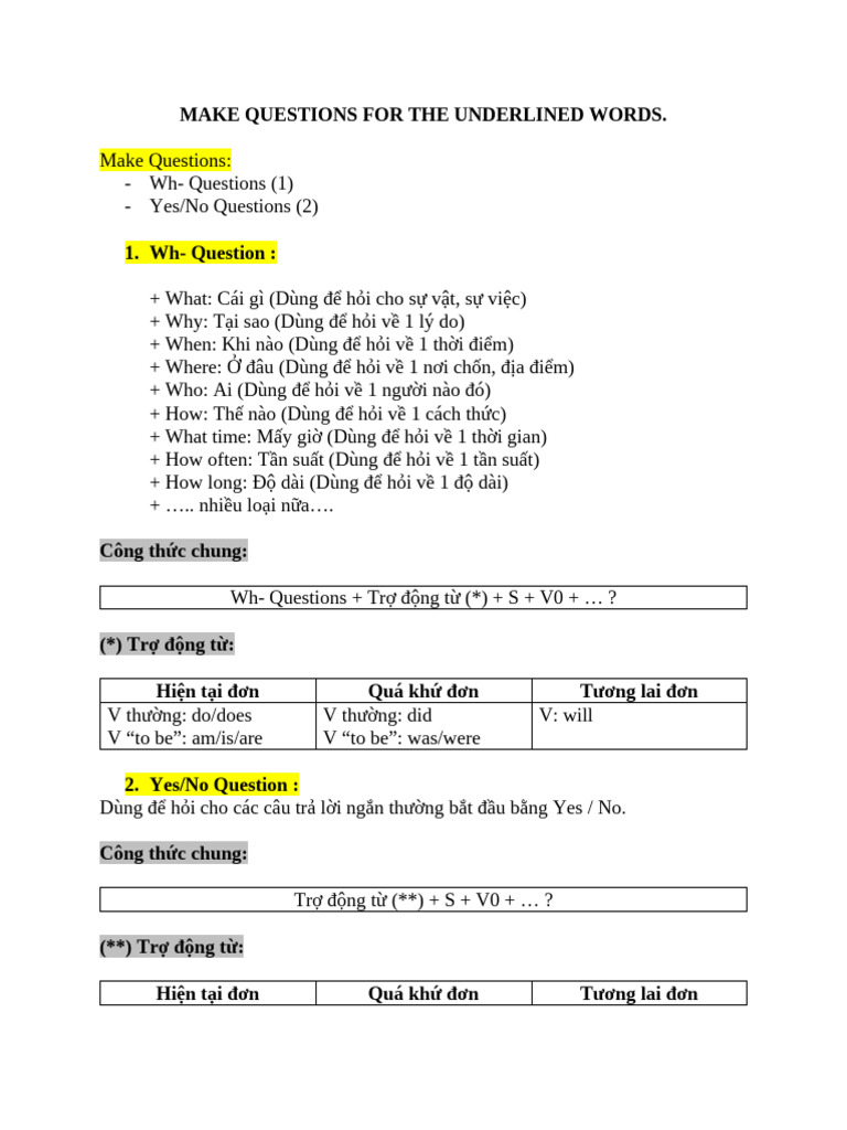 Make Questions For The Underlined Words | PDF